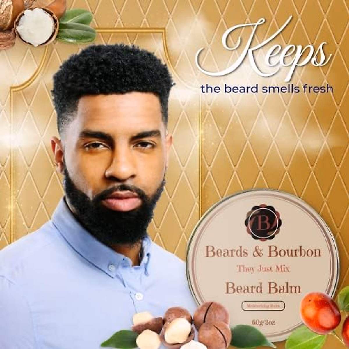 BABY HAIR Beards & Bourbon's Beard Balm, Mustache Balm - Infused Mango Butter, Sweet Orange Oil, Grapeseed & Jojoba Oil for Ultimate Conditioning, for the Perfectly Groomed Beard 2oz
