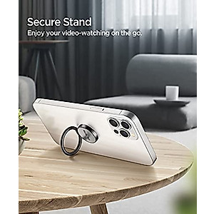 MOBOSI Phone Ring Holder Stand, Finger Ring Kickstand with Polished Metal Grip for Magnetic Car Mount Compatible with All Smartphones (Black)