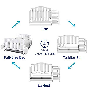 Graco Solano 4-in-1 Convertible Crib and Changer with Drawer (White) – Crib and Changing Table Combo with Drawer, Includes Changing Pad, Converts to Toddler Bed, Daybed and Full-Size Bed