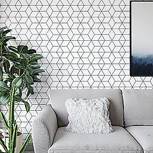 ReWallpaper 17.7X276 Self Adhesive Wallpaper Roll Geometric Peel and Stick Wallpaper Black and White Design Patterned Contact Paper for Cabinets Counter Cupboard Door Closets Drawers Neutral Vinyl