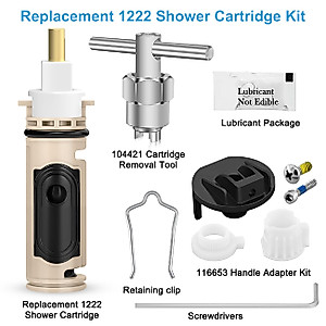 1222 Replacement Cartridge with Puller 104421 and Handle Adapter Kit 116653, Compatible with Moen Single Handle Posi Temp Tub Shower Faucet