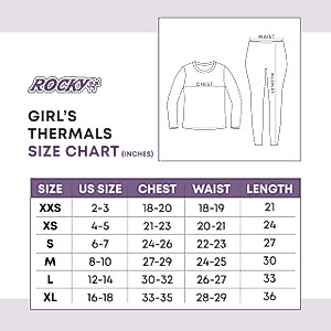 Rocky Thermal Underwear For Girls (Long Johns Thermals Set) Shirt & Pants, Base Layer w/Leggings/Bottoms Ski/Extreme Cold (Black - Small)