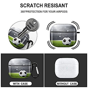 Omw2fyb AirPods Case Soccer on Grass Cover for AirPods 3 with Keychain Full Protective AirPods Accessories Skin Cover for Women Girl Men Boy