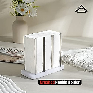 JQK Brushed Napkin Holder for Table, 304 Stainless Steel Arcylic Standing Napkin Dispenser for Kitchen Farmhouse Cocktail Picnic Bar Paper Mail Bills Restaurant Suitable for All Room Decors, NH100-WN