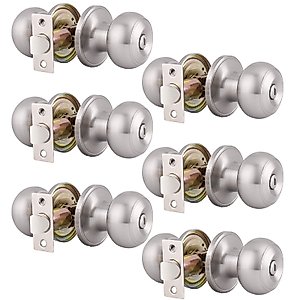 Gobrico 6 Pack Bathroom Bedroom Door Knobs Hardware, Round Privacy Knobs Locksets Interior Door Handles, Satin Nickel Finished, Stainless Steel Doorknob Bulk Pack