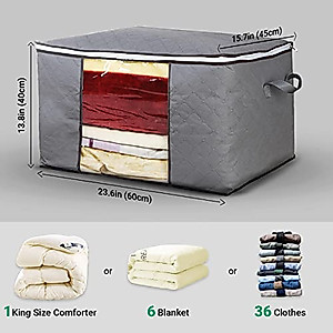 CozyShop Storage Bags for Clothes - 1 Pack Gray Containers for Blankets - Large Clothes Container with Zipper & Clear Window - Thick Fabric for Organized Underbed Storage Solution