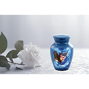 American Glory Keepsake Urn - American Flag with Eagle Mini Urn for Ashes - Token Urn - Patriotic Mini Jar - American Flag Soaring Eagle Sharing Urn with Premium Case & Velvet Bag (Keepsake)
