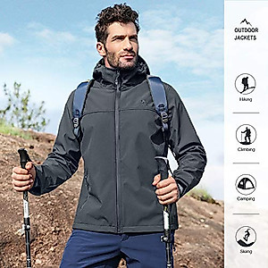 CAMEL CROWN Softshell Jacket Men Hooded Fleece Lined Outdoor Jackets Windproof Water Resistant for Hiking Casual Work Grey M
