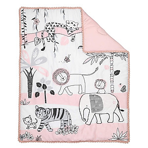 Lambs & Ivy Happy Jungle Pink/White Safari Nursery 5-Piece Crib Bedding Set