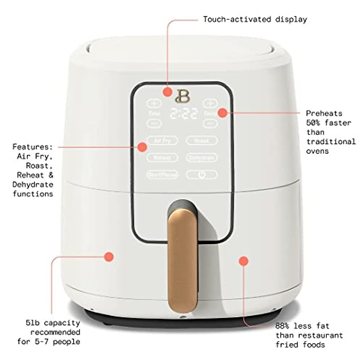 6 Quart Touchscreen Air Fryer, White Icing by Drew Barrymore 15.11 x 12.10 x 13.07