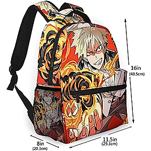 Bakugou Katsuki My Hero Academia Bookbag School Backpack with Bottle Pockets for Girls Boys Durable Waterproof