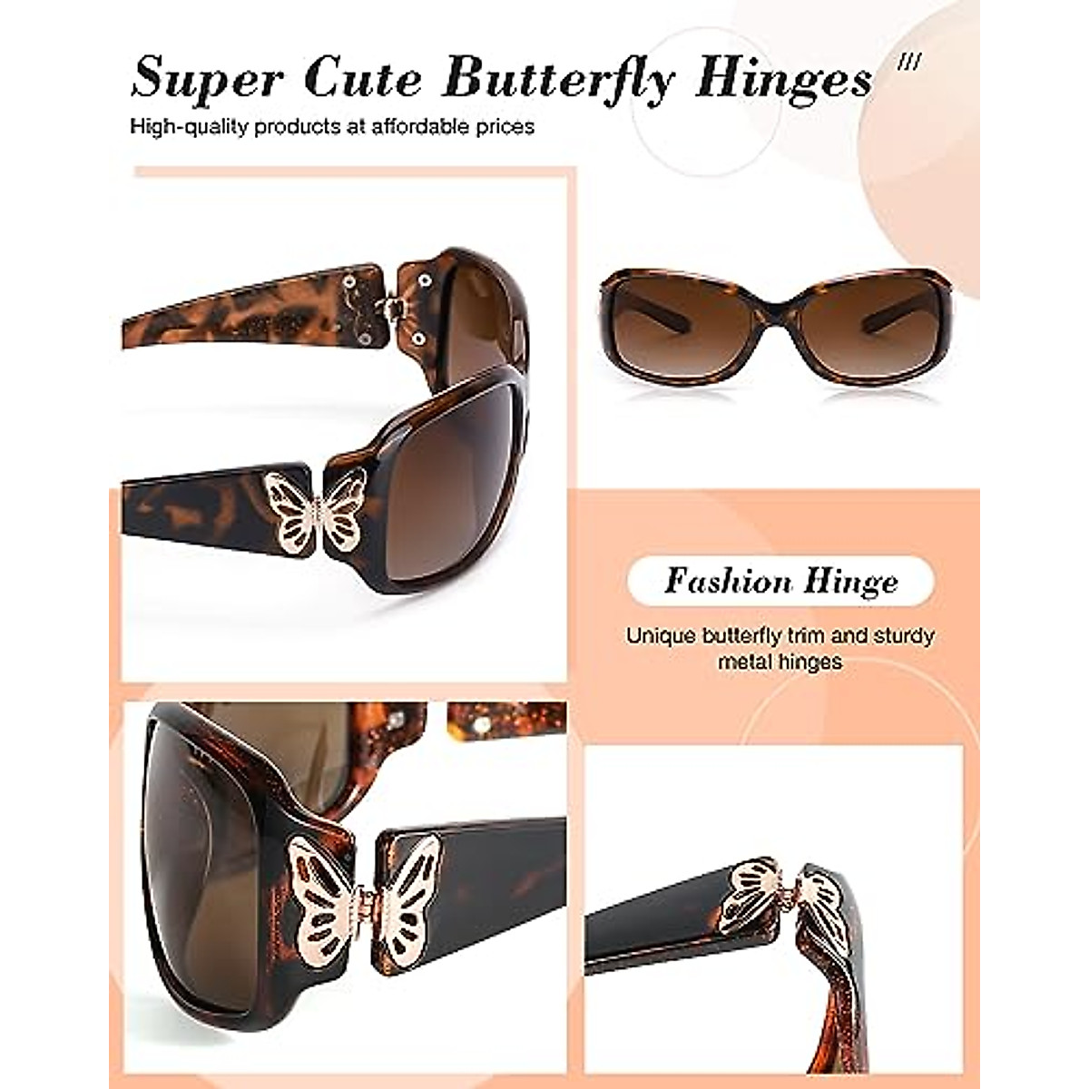 LVIOE Polarized Sunglasses for Women, Fashion Butterfly Decoration Driving Fishing-99.99% UV Protection