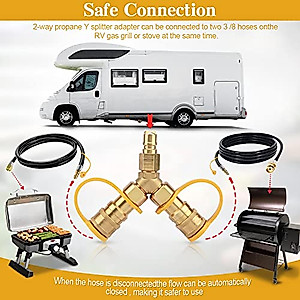 Pilarmuture 3/8” Y-Splitter Separator Natural Gas Y Splitter, Low Pressure Propane NAT Gas Quick Connect for Natural Gas Grill, Patio Heater, RV, Patio Fire Pit