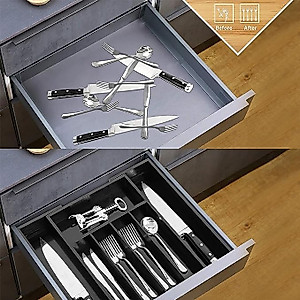 Gymnacy Utensil Organizer Silverware Drawer Organizer, Extra Deep, Non-Slip Feet, 7 Slots Bamboo Silverware Tray For Kitchen Cutlery Office Supplies Makeup Desk Storage (Black)