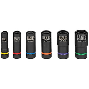 Klein Tools 66060 2-in-1 Impact Socket Set, 6-Piece Tool Set with 6-Point Deep Sockets with 1/2-Inch Drive, Includes Tool Case
