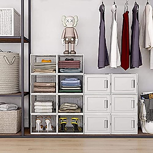 WAYTRIM 12 Pack Stackable Storage Shoe Box Foldable Sneaker Storage Box, Stackable Storage Bins Shoe Container Organizer Sneaker Storage Drawer Fit to Women Size 13, 6 Clean and 6 White Shoe boxes