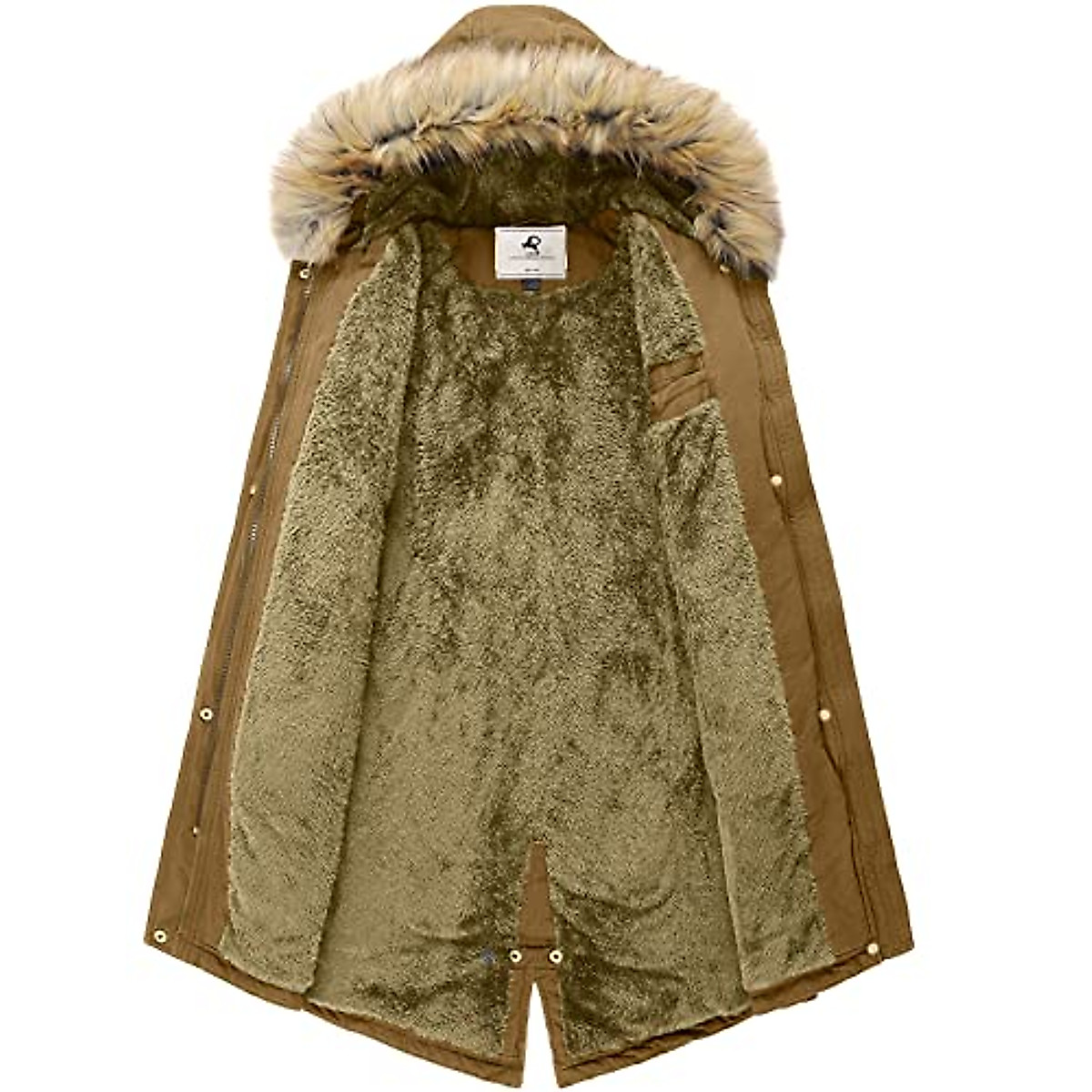 Uoiuxc Women's Hooded Winter Coat Warm Fleeced Lined Parka Long Jackets (Khaki,Medium)