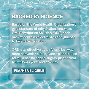 Cure Hydrating Plant Based Electrolyte Mix | FSA & HSA Eligible | Powder for Dehydration Relief | Made with Coconut Water | Non-GMO | No Added Sugar | Vegan | Paleo | Pouch of 14 Packets - Lemonade