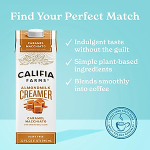 Califia Farms - Caramel Macchiato Almond Milk Coffee Creamer, 32 Fl Oz (Pack of 6), Shelf Stable, Dairy Free, Plant Based, Vegan, Gluten Free, Non GMO, Almond Creamer