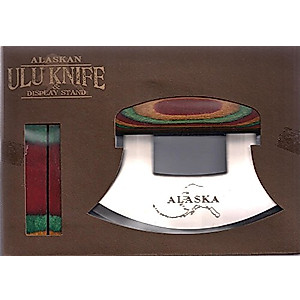 Multi-Colored Exotic Wood Handled Ulu with Stand