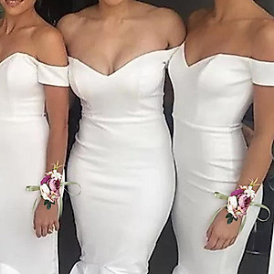 Campsis Wedding Wrist Corsage Bridal Wrist Flower Bride Hand Flower Decor for Bridesmaid Prom Party Homecoming 2 Pcs (Pink Camellia)