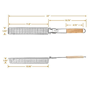 4 Packs 22” Extra Long Stainless Steel Kabob Grilling Baskets with Foldable Handle - Easy Lock 0.4” Mesh Grid Not Falling Out Design Grill Basket Set, Kabob Baskets for Grilling Vegetables, Seafood, Meat