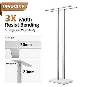 KES Standing Towel Rack for Bathroom, Free Standing Towel Rack Bathroom Floor with Weighted Marble Base 2-Tier, Extra High Thick Double Bath Towel Holder 18/8 Stainless Steel Brushed Finish, BTH232-2