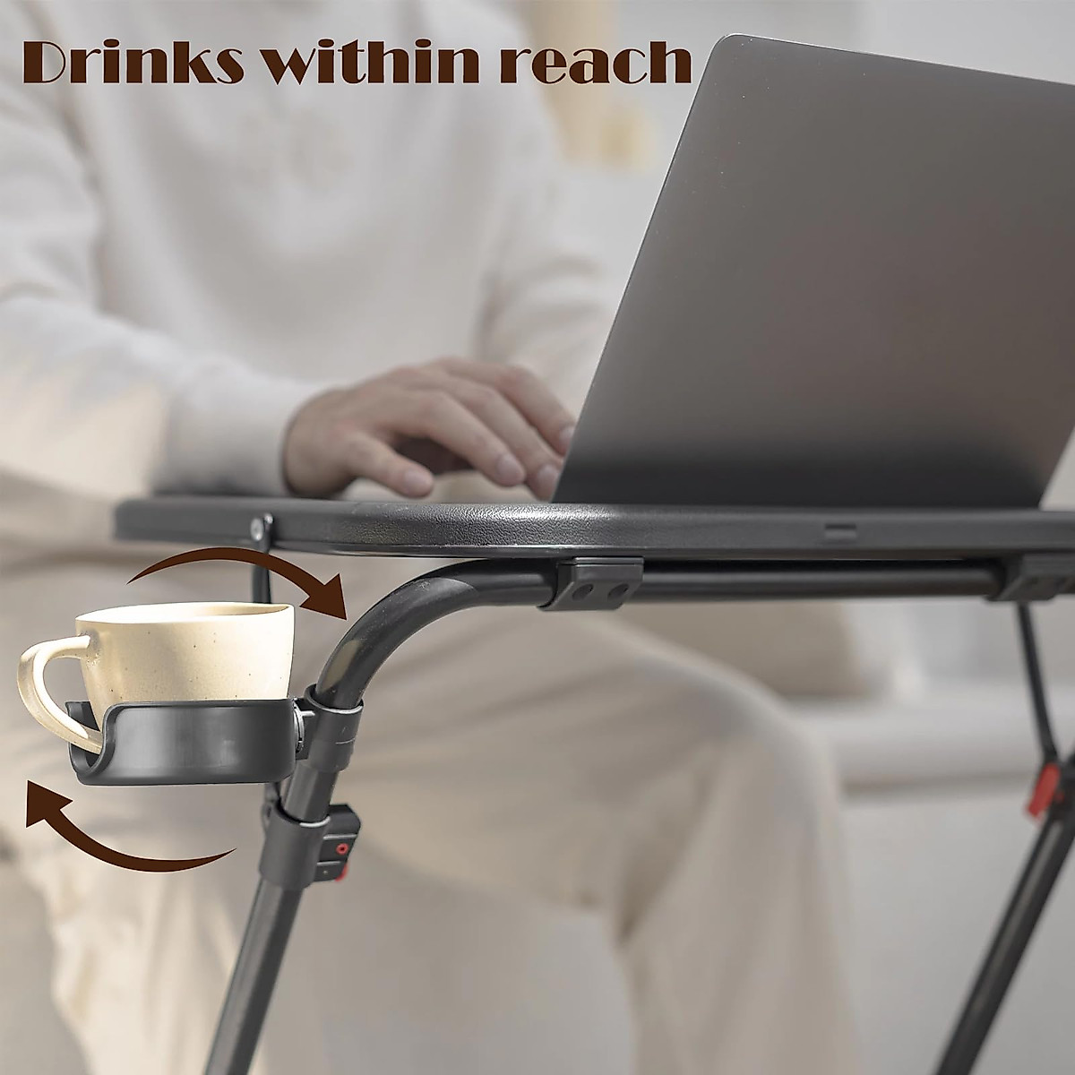 No Tools Adjustable Folding TV Tray Table Desk with Cup Holder for Home, Office, Foldable, Portable, Stable, Lightweight, Storage, Small Space, 4 Heights Adjustment & 3 Tilt Angles, No Assembly