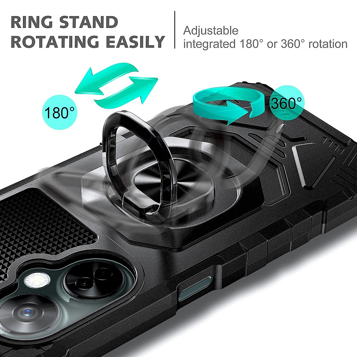 NZND Designed for OnePlus Nord N30 5G Phone Case, Full-Body Protective [Military-Grade], Magnetic Car Ring Holder Cover Case with Tempered Glass Screen Protector (Black)