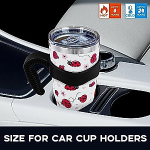 Ladybug 40 Oz Tumbler with Handle and Straw, Cute Large Big Stainless Steel Vacuum Insulated Tumbler Iced Coffee Cup Water Bottle Travel Mug,Ladybug Gifts for Women Decor Accessories Stuff, Red White