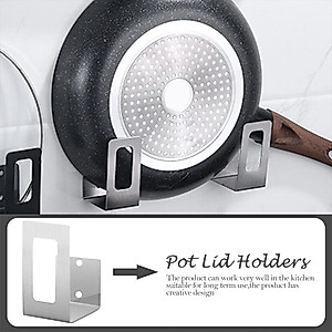 Hemoton 2 Pairs Pot Lid Rack Wall Mounted: Stainless Steel Pan Lid Organizer Holder Self Adhesive Pot Lid Holders Kitchen Cooking Utensil Tool Silver