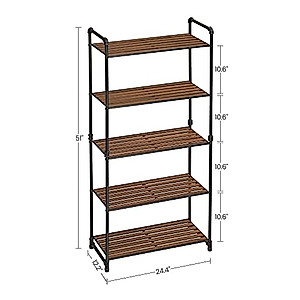 VASAGLE Bathroom Shelves, 5-Tier Storage Rack, Plant Flower Stand, 24.4 x 12.2 x 51 Inches, for Living Room, Balcony, Kitchen, 12.2”D x 24.4”W x 51”H, Rustic Brown + Black
