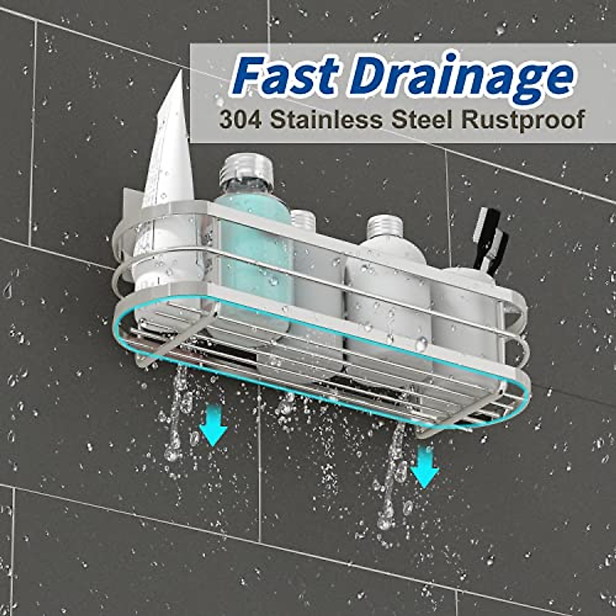 TreeLen 3 Pk-Adhesive Shower Shelves, Shower Wall Caddy, Bathroom Shower Organizer-Stainless Steel