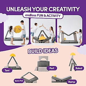 ComfyBumpy Modular Kids Couch | Sectional Kids Sofa for Girls and Boys Playroom - Foldable Toddler Couch Convertible Play Set - Fortplay and Bedroom Furniture for Toddlers | 8-Pieces