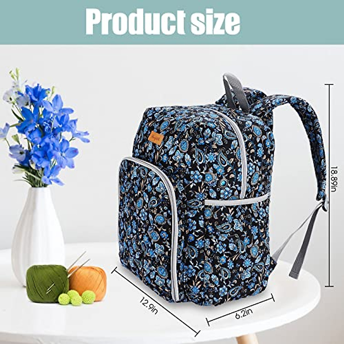 Hanfetch Yarn Storage Organizer Knitting Bag Backpack Large Size with Grommets Portable Crochet Bag Yarn Keeper for Yarn Skeins， Crochet Hooks, Knitting Needles and Other Accessories (Paisley)