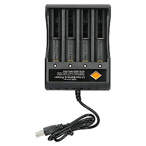 plplaaoo Battery Charger, DC4.2V 4 Slot Rechargeable Battery Bay with USB Cable, Universal Battery Charger, Quick Charge for Rechargeable Batteries Fit for 3.7V Li‑ion, Battery Charger Battery Cha