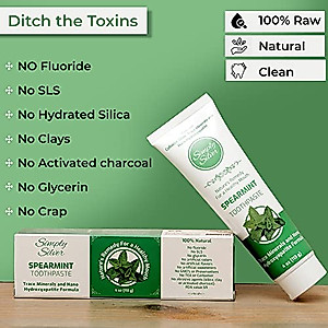 Simply Silver Toothpaste Spearmint - Nano Hydroxyapatite Formula, All Natural Colloidal Silver Toothpaste, Fluoride Free, Sensitive Teeth, Whitening, 4 oz