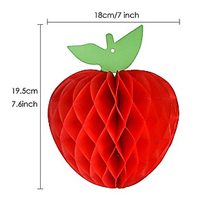 FEPITO 15 Pack 7 Inch Apple Tissue Honeycomb Hanging Red Paper Apple Decorations Fruit Decoration for Back to School, Baby Shower