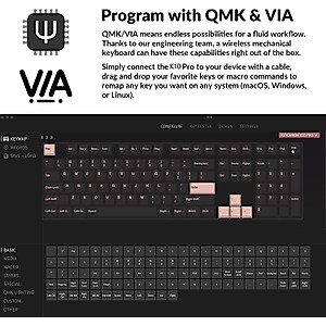 Keychron K10 Pro QMK/VIA Custom Wireless Mechanical Keyboard, Hot-Swappable Full Size 108 Keys Programmable White LED Backlit Brown Switch, Bluetooth/USB-C Wired Gaming Keyboard for Mac Windows Linux