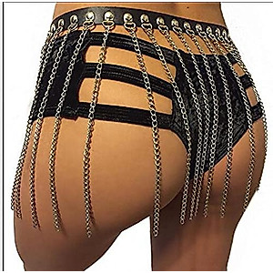 Bounzhi Tassel Punk Waist Body Chain Skirts Leather Belly Chain Belts Rave Body Jewelry for Women and Girls (Black)