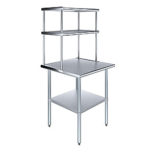 Amgood Stainless Steel Work Table Double Tier Overshelf | Metal Kitchen Prep Table & Shelving Combo (30" x 30" Work Table + 18" Overshelf)