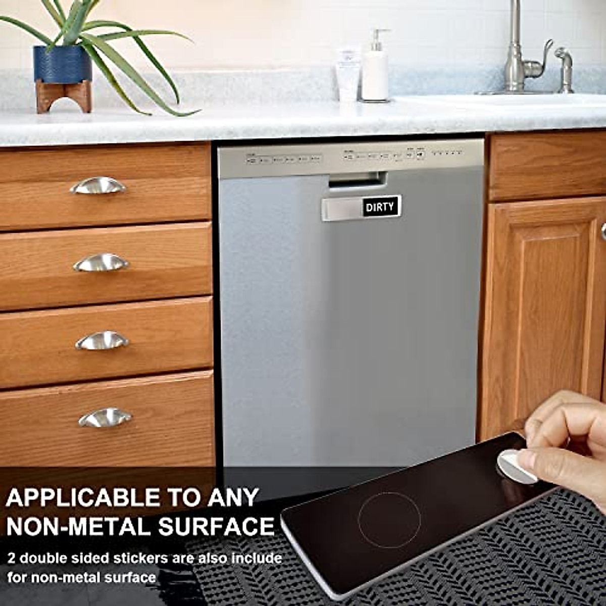 Dishwasher Magnet Clean Dirty Sign, Non-Scratching/Super Strong Soft Magnet with Double-Sided Adhesives/Easy to Read & Slide for Kitchen/Dishwasher/Fridge/Laundry/Washing Machine (Silver & White)