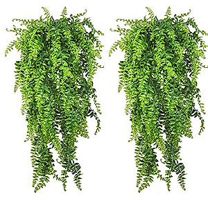 PINVNBY Reptile Plants Hanging Fake Vines Boston Climbing Terrarium Plant with Suction Cup for Bearded Dragons Lizards Geckos Snake Pets Hermit Crab and Tank Habitat Decorations (2 Pack)