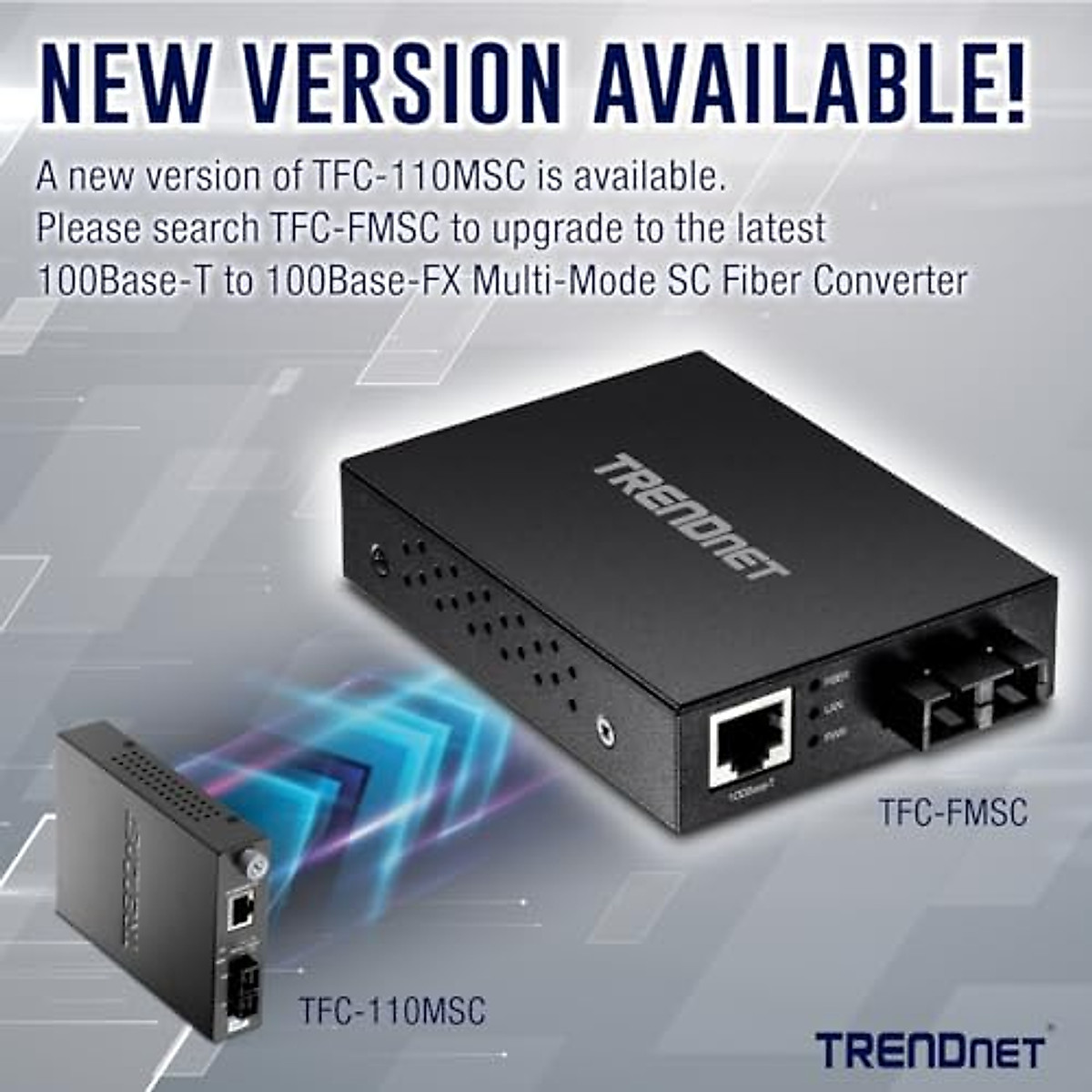 TRENDnet 100Base-TX to 100Base-FX Multi Mode SC Fiber Media Converter (2 Km, 1.2 Miles), Fiber to Ethernet Converter, RJ-45 Port, Fiber Port, Wall Mountable, Lifetime Protection, Black, TFC-110MSC