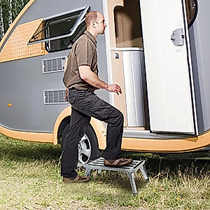 Anordsem Step Stool Folding Aluminum RV Step Platform with Anti-Slip Surface Sturdy Lightweight Maximum Load is 550 LB Perfect as RV Motorhome Trailer SUV Camper Extra Step