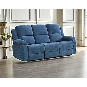 Caberryne Recliner Sofa for Living Room Furniture,Linen Fabric Blue Reclining Sofa 3 Seater Recliner Sofa Couch Reclining Sofa with Drop Down Table RV Sofa for Living Room(A-Linen Fabric Blue)