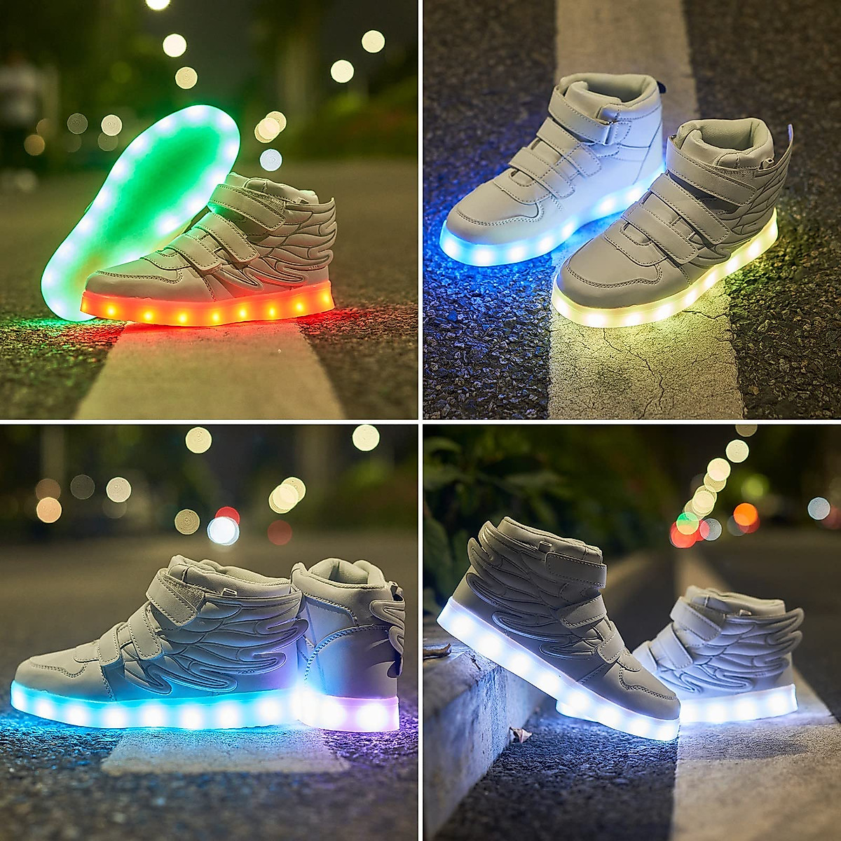 LED Light Up Shoes with Flying Wings for Boys Girls Kids Hip-Top Flashing Sneakers for Festivals, Party, Christmas, Halloween,Friend Gift with USB Charging, White 36
