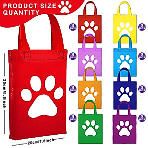 24 Pcs Paw Print Bags Paw Print Treat Bags with Handle Non Woven Cat Gift Bag Paw Goodie Bags Cat Gift Wrap Bags Reusable Paw Candy Bag for Pet Dog Birthday Party Favors Baby Shower (Simple Style)