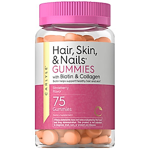 Carlyle Hair Skin and Nails Vitamins | 75 Gummies | with Biotin and Collagen | Gummy Supplement for Women | Strawberry Flavor | Non-GMO, Gluten Free