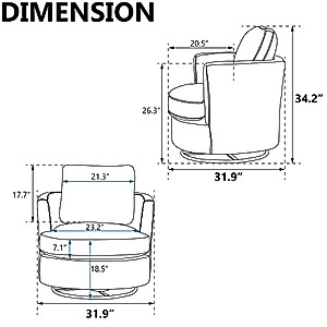 Swivel Accent Chairs Living Room Modern Comfy Round Arm Chairs Upholstered Barrel Swivel Chairs Sillas De Sala Circle Club Chair Cozy Chairs for Small Spaces Bedroom (Grey Chenille, Set of 1)